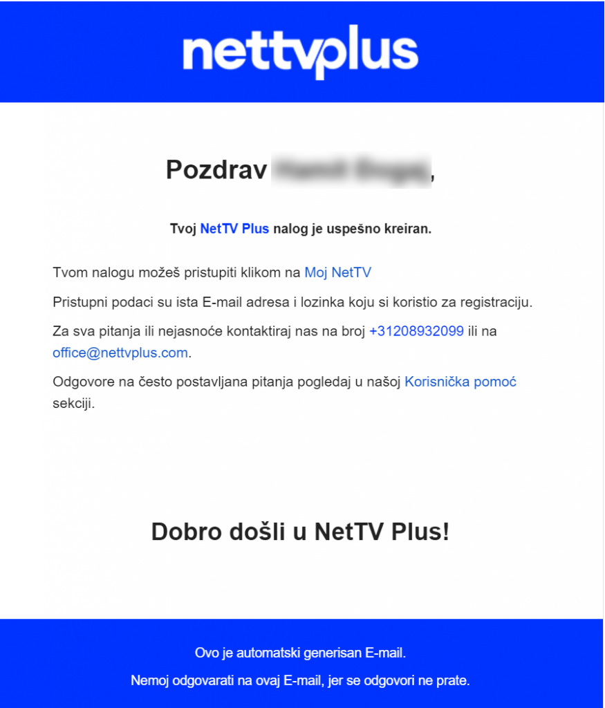 Kreiranje naloga - NetTV Plus SR